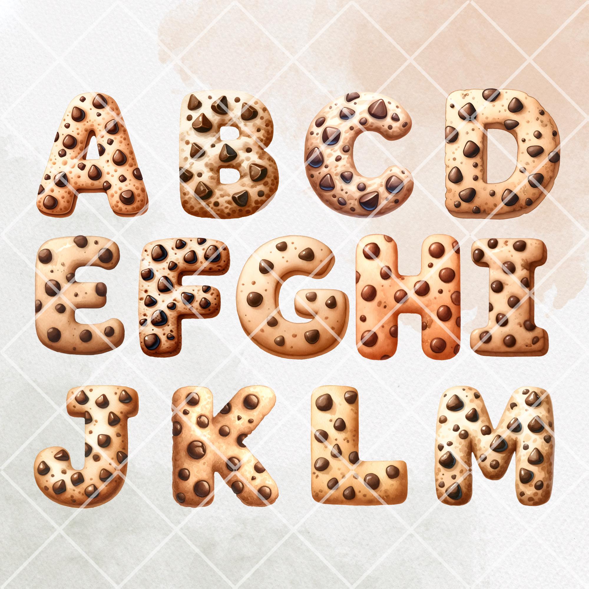 Chocolate Chip Cookie Alphabet Watercolor Clipart: PNG Font (digital ...