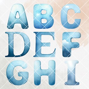 Blue Watercolor Alphabet PNG Clipart: Wedding Letters (digital Download ...