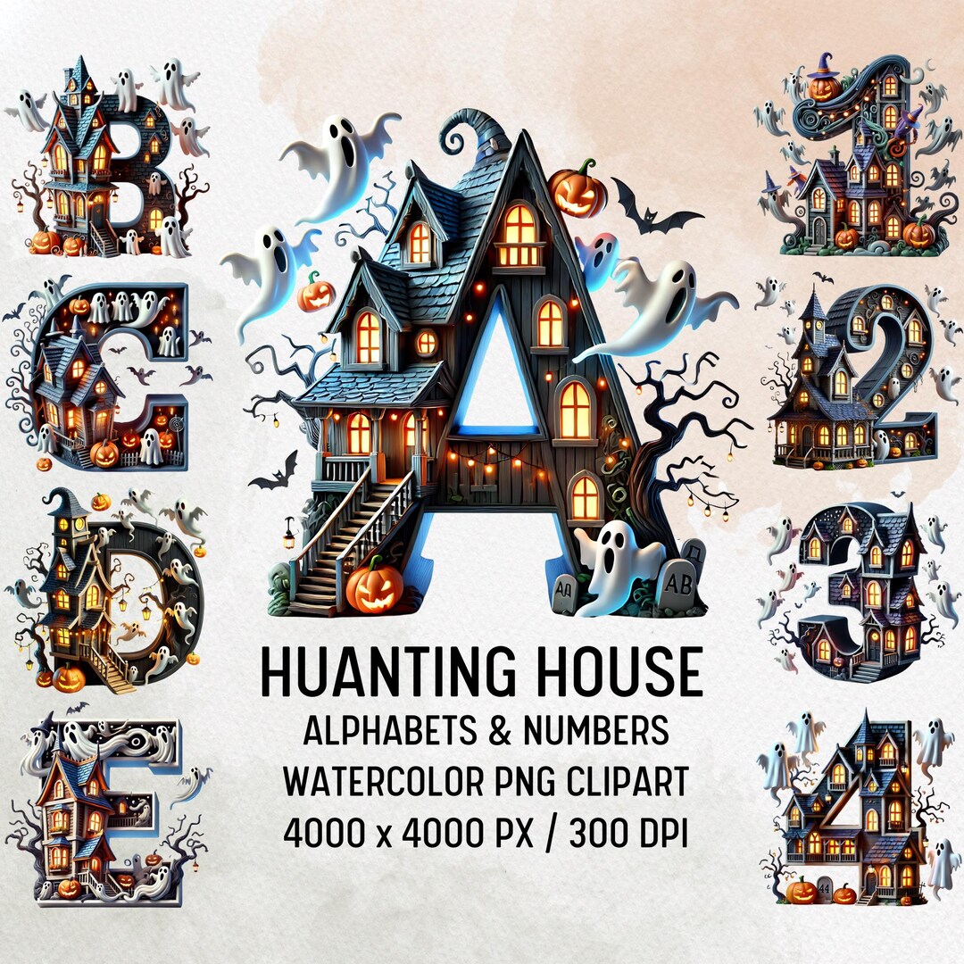 Halloween Haunted House Alphabet Clipart (PNG) - Etsy