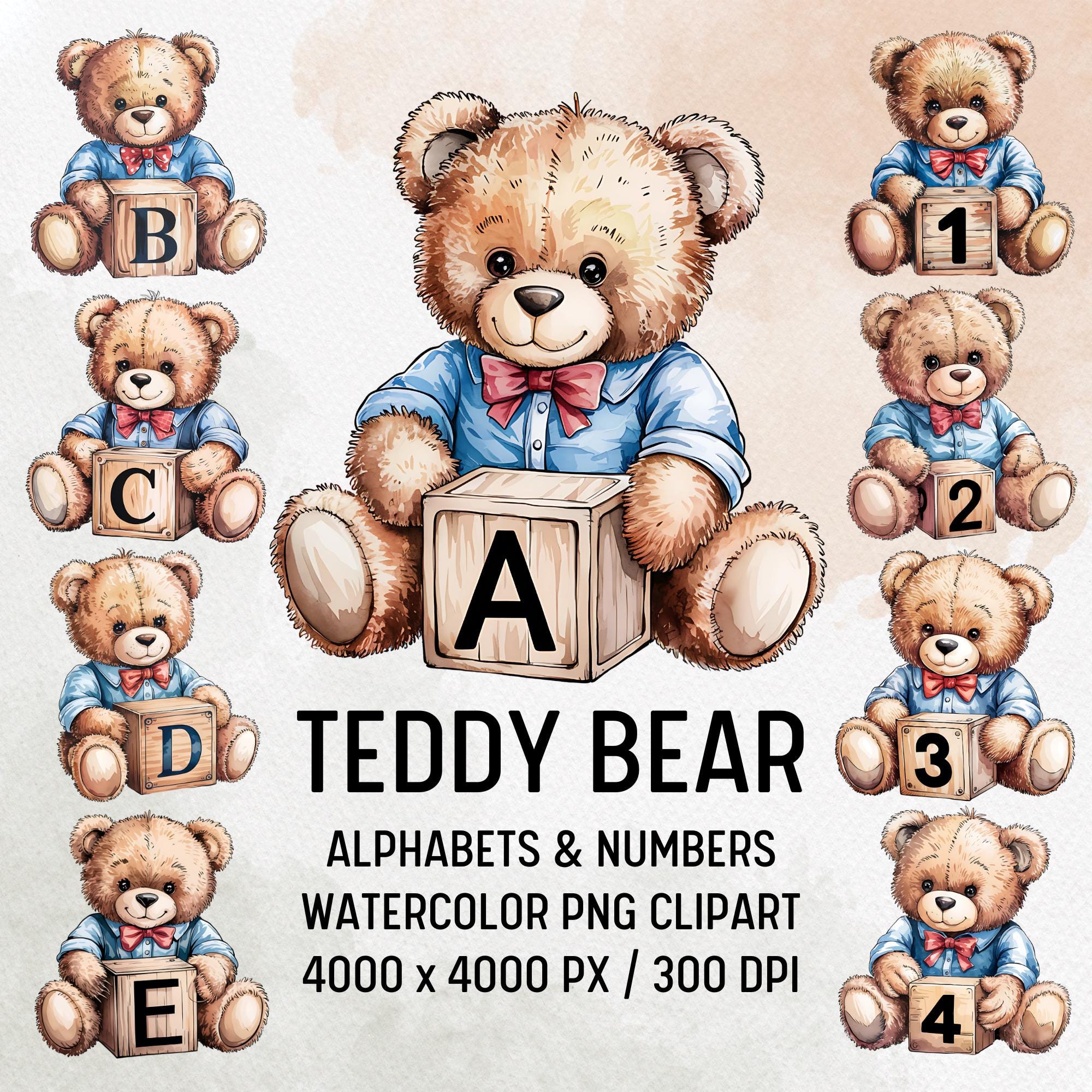Teddy Bear Alphabet Clipart: Nursery Decor PNG Letters (digital ...