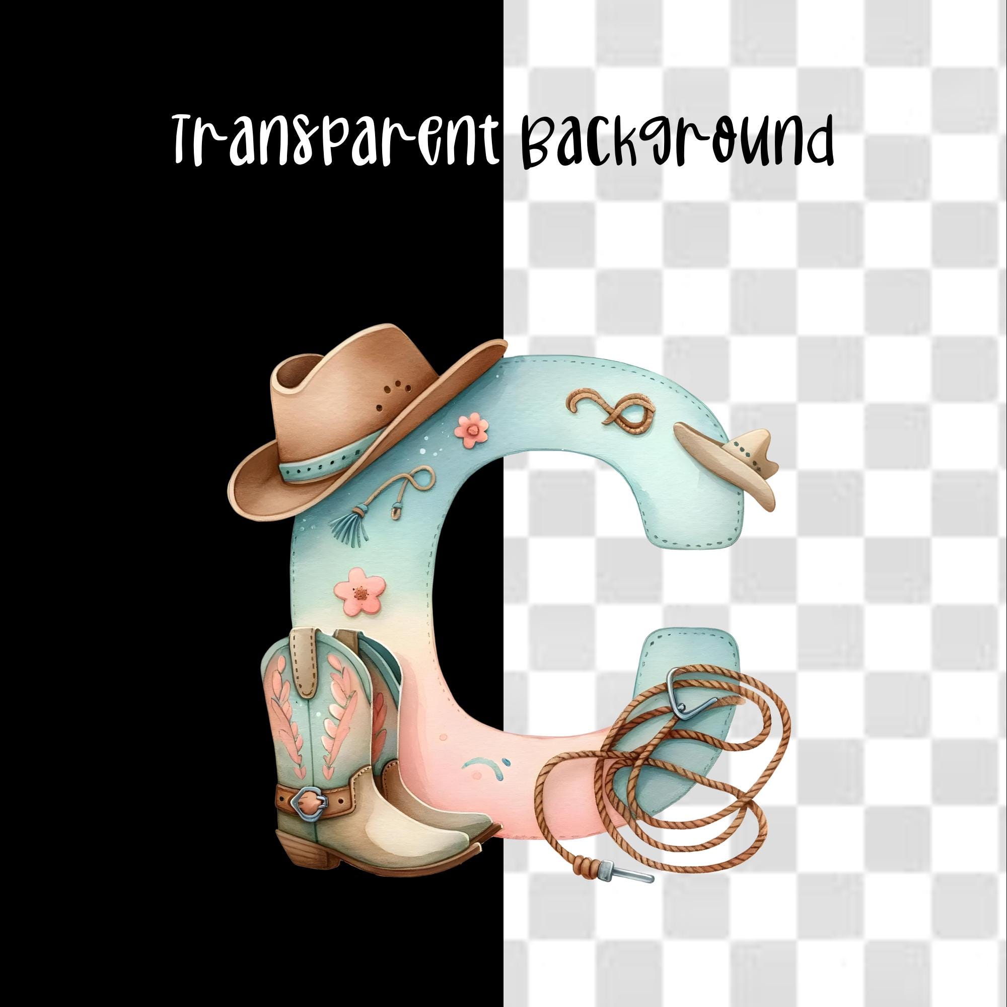 Cowboy Alphabet Clipart: Western Rodeo PNG Letters (digital Download ...