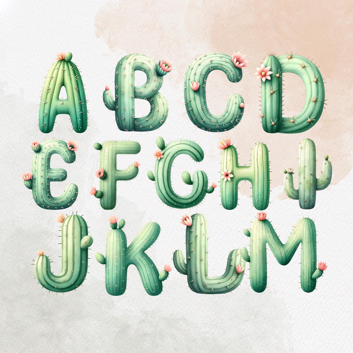Cactus Alphabet Clipart: Desert Plant Font (PNG Digital Download) - Etsy