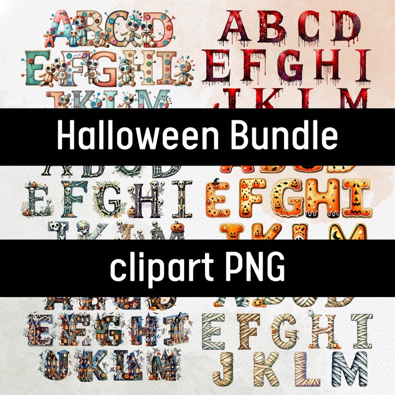 Halloween Alphabet Clipart Bundle: Spooky PNG Font Designs (digital ...