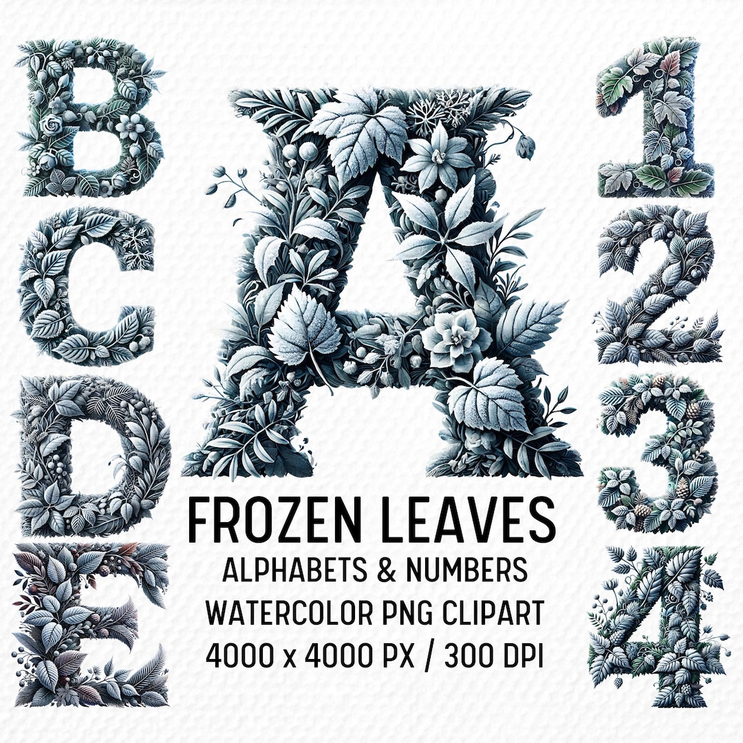 Frozen Leaves Alphabet Clipart, Frosty Winter Letter, Frosty Font ...