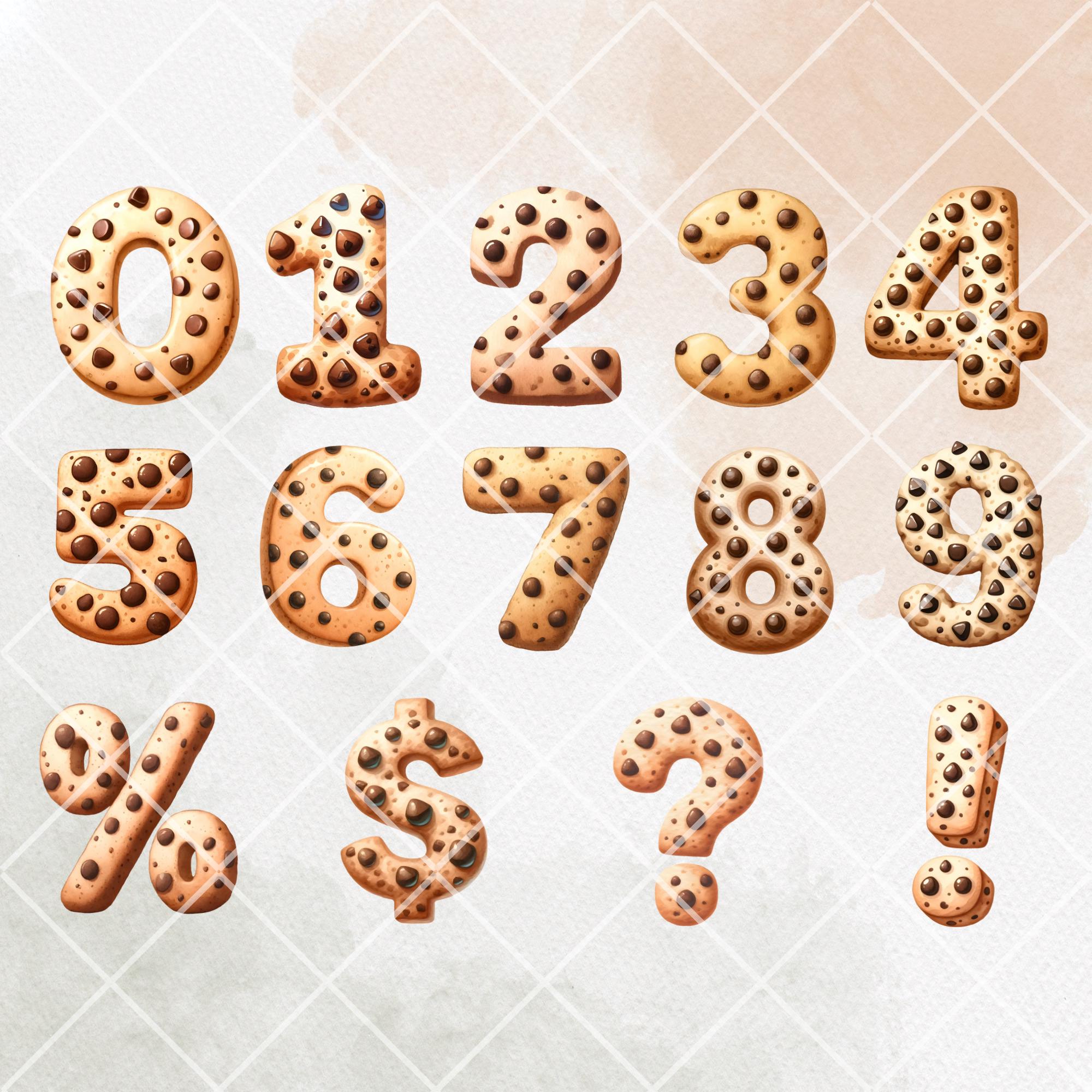 Chocolate Chip Cookie Alphabet Watercolor Clipart: PNG Font (digital ...