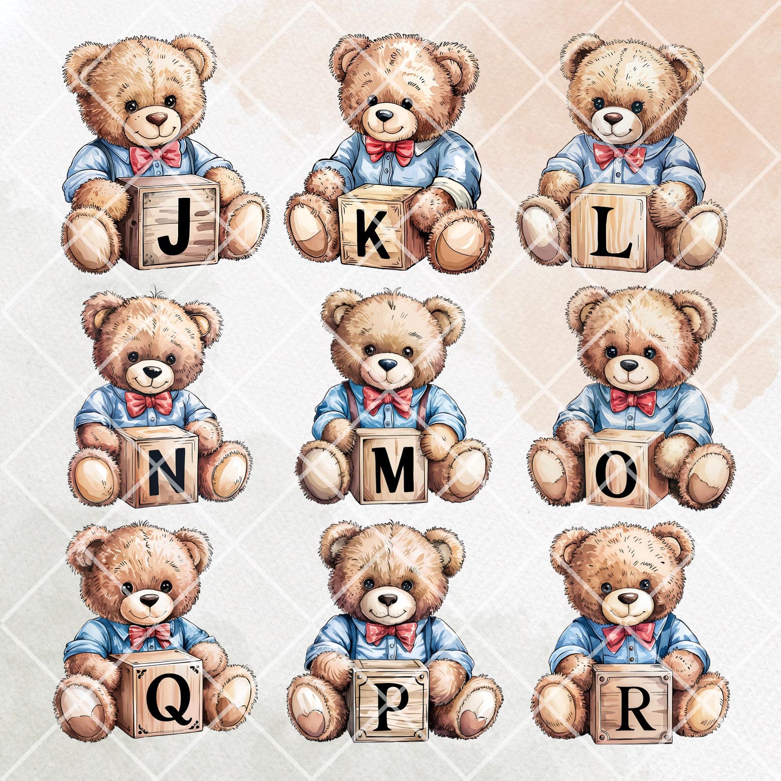Teddy Bear Alphabet Nursery Clipart for Kids Room Decor, Printable ...