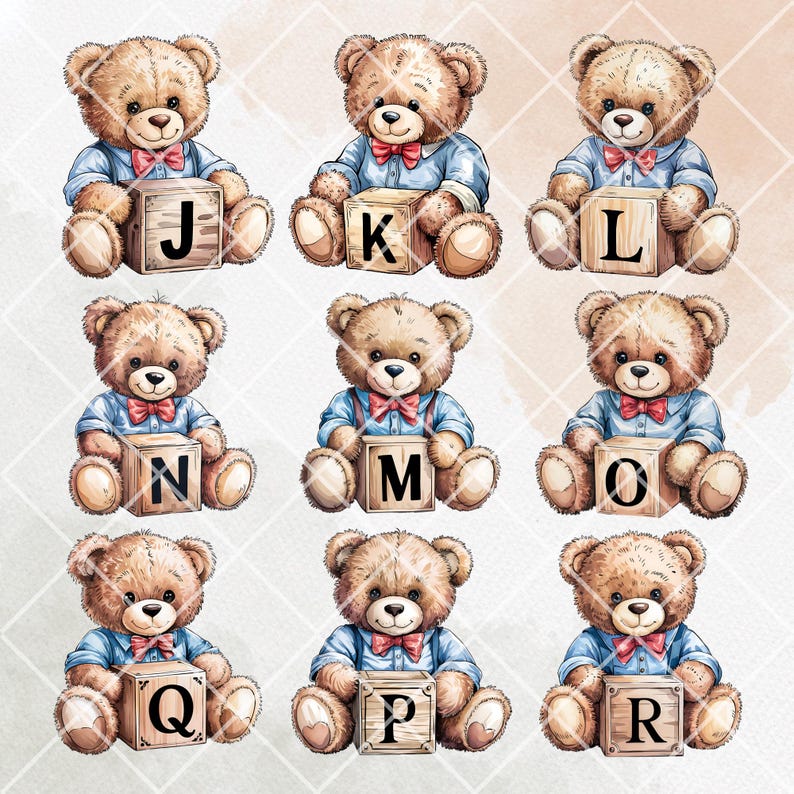 Teddy Bear Alphabet Nursery Clipart for Kids Room Decor, Printable ...
