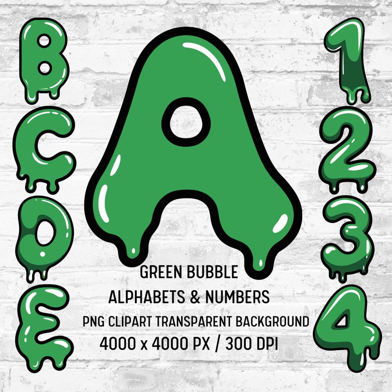 Green Dripping Graffiti Alphabet PNG: Bubble Font (digital Download) - Etsy