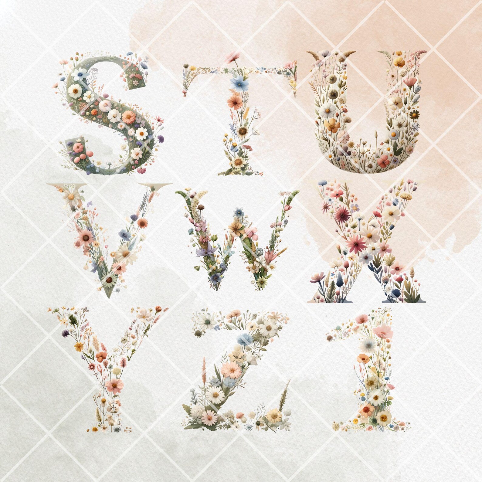 Wild Flower Alphabets Clipart, PNG Letters With Floral Design, Floral ...