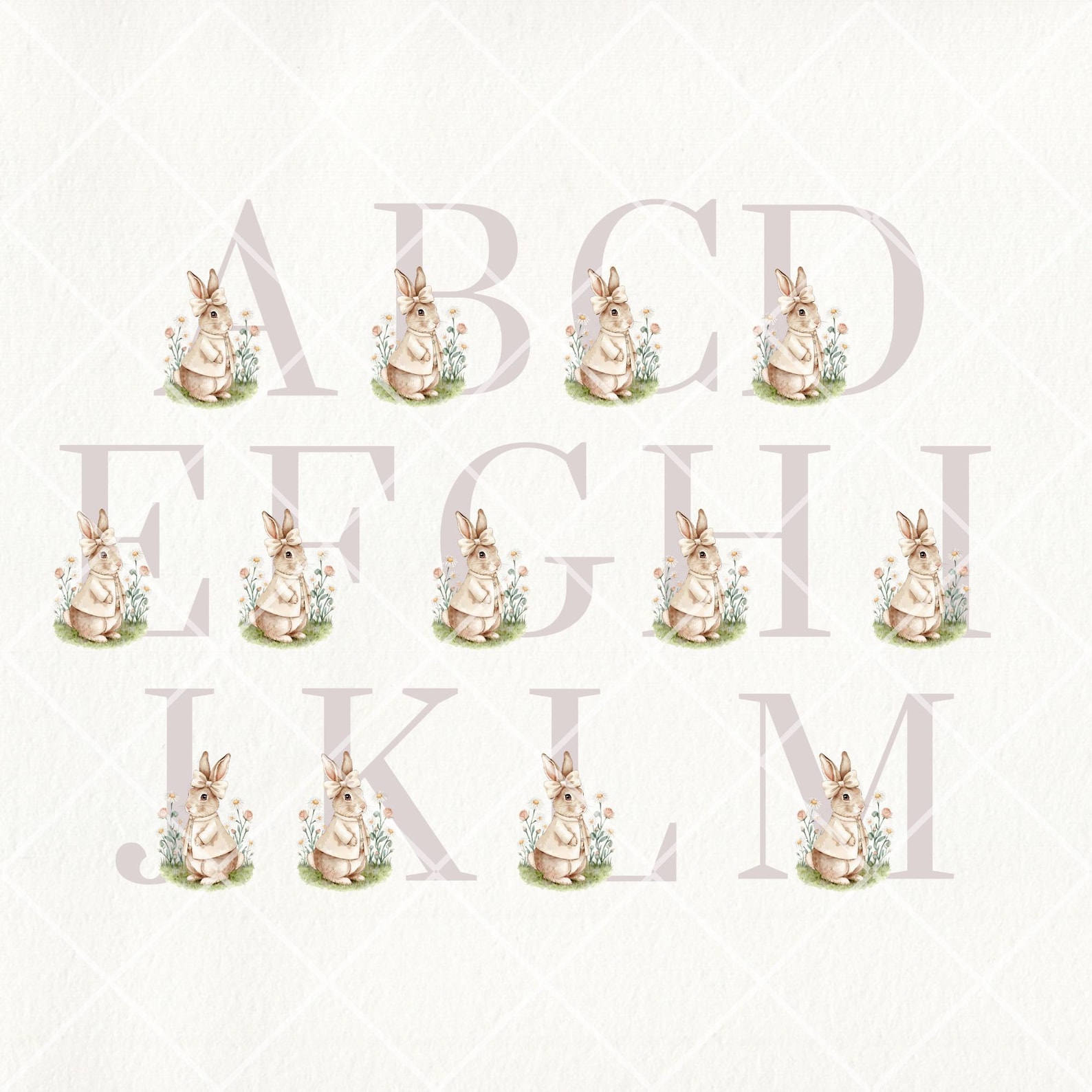 Beige Rabbit Alphabet Clipart PNG: Pastel Animal Font (digital Download ...