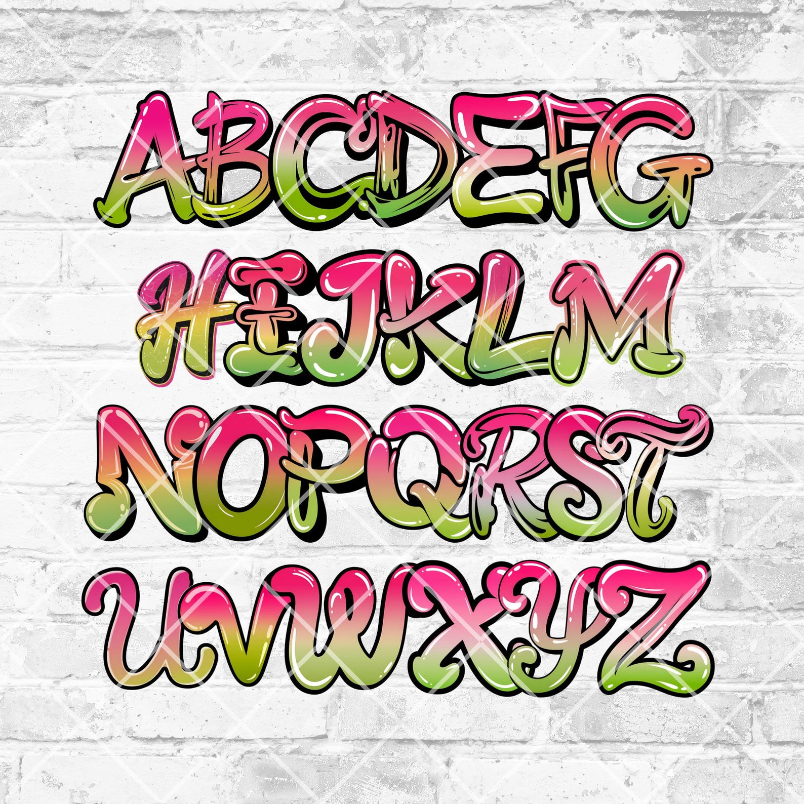 Pink-green Graffiti Alphabet: Urban PNG Designs (digital Download) - Etsy