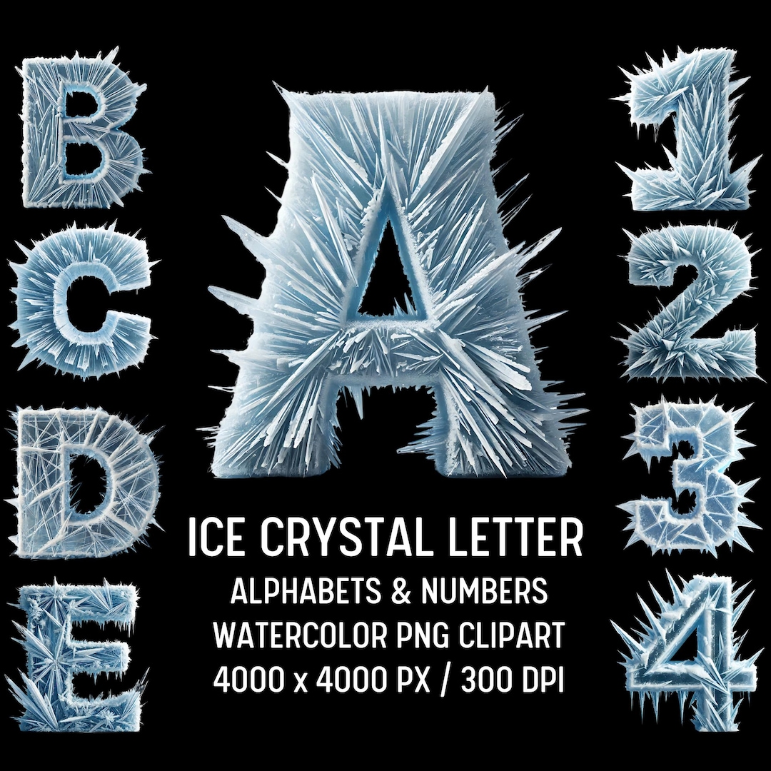 Ice Crystal Alphabet, Frozen Snowflake Letter PNG Designs, Winter Font ...