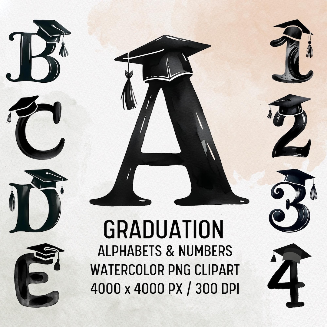 Graduation Alphabet Clipart, Diploma Letter PNG, Cap Font, Graduation ...