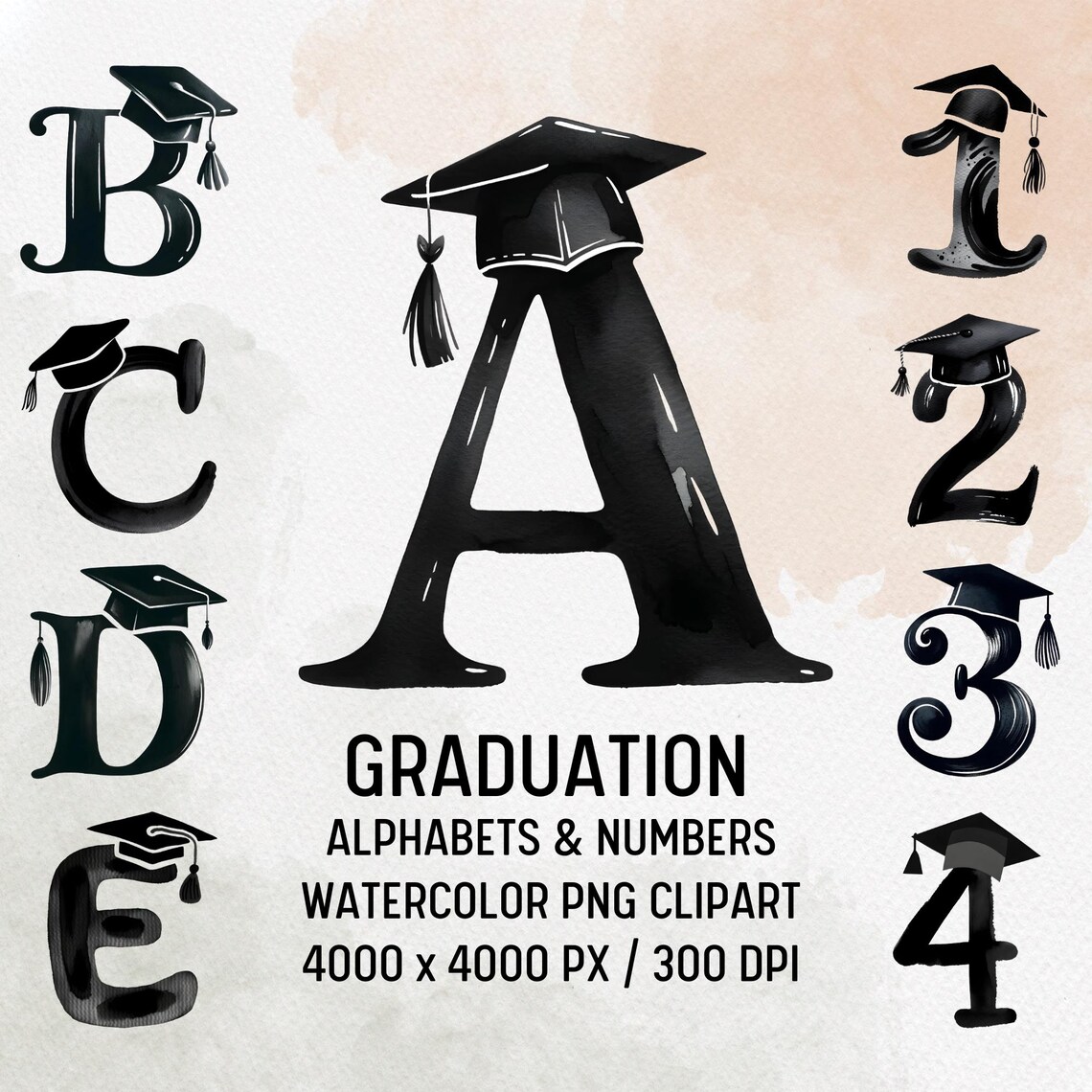 Graduation Alphabet Clipart, Diploma Letter PNG, Cap Font, Graduation ...