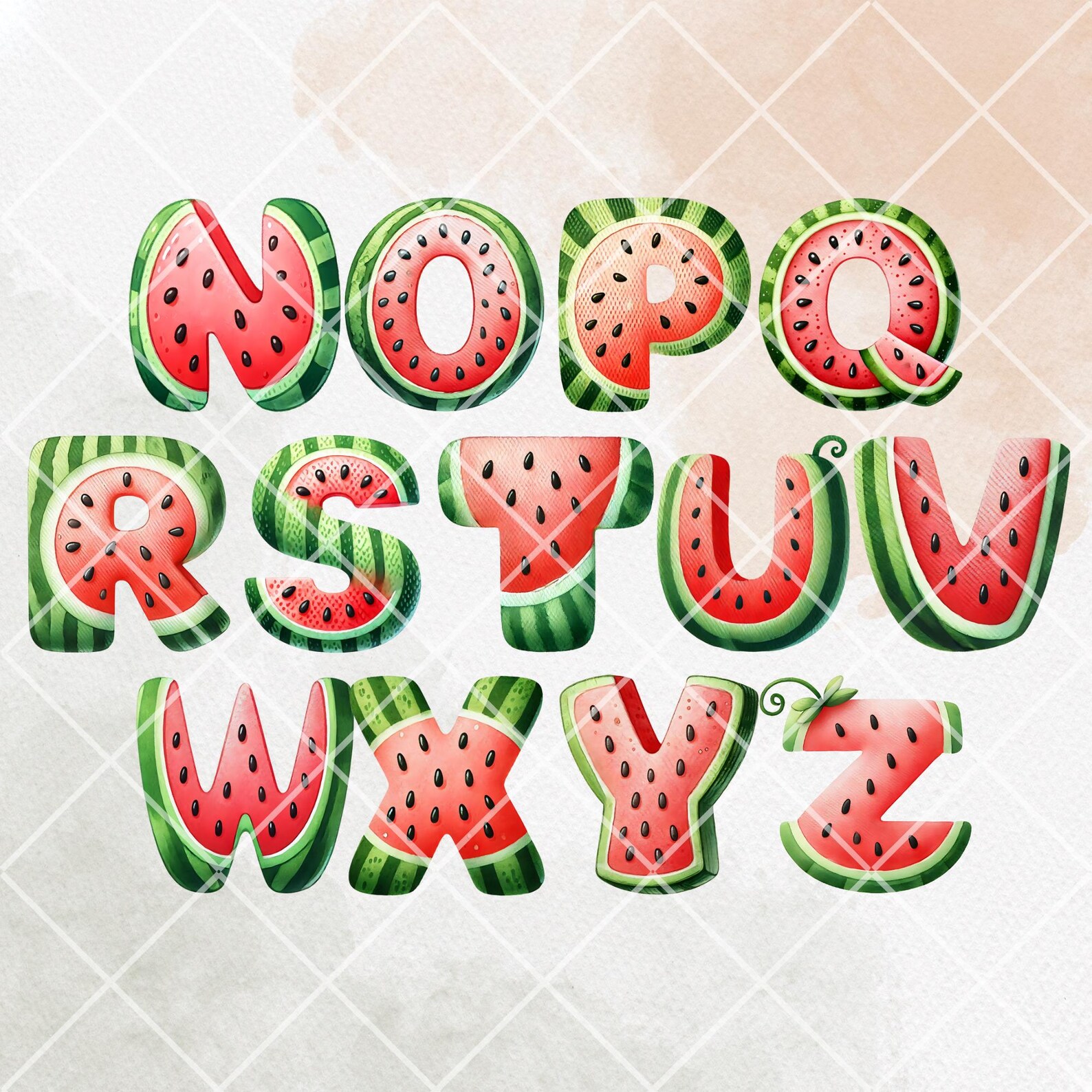 Watermelon Alphabet Clip Art: Summer Watercolor Font (digital Download ...