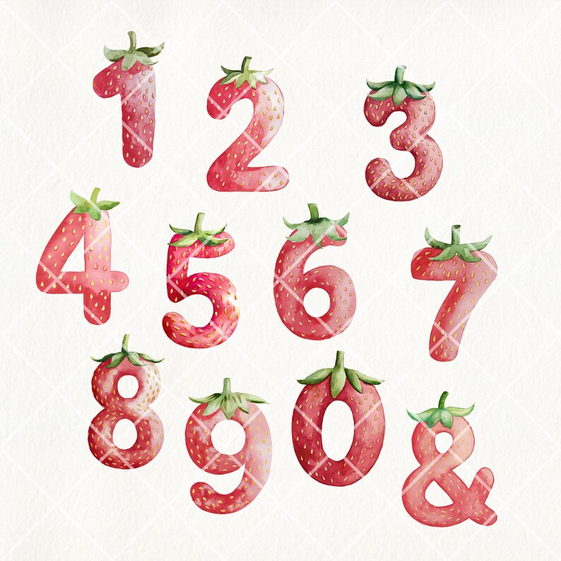 Watercolor Strawberry Alphabet Clipart: Berry Font PNG Set (digital ...