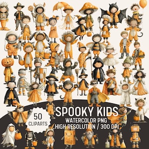 Halloween Kids Clipart Bundle: Watercolor Costume Kids (PNG Digital ...