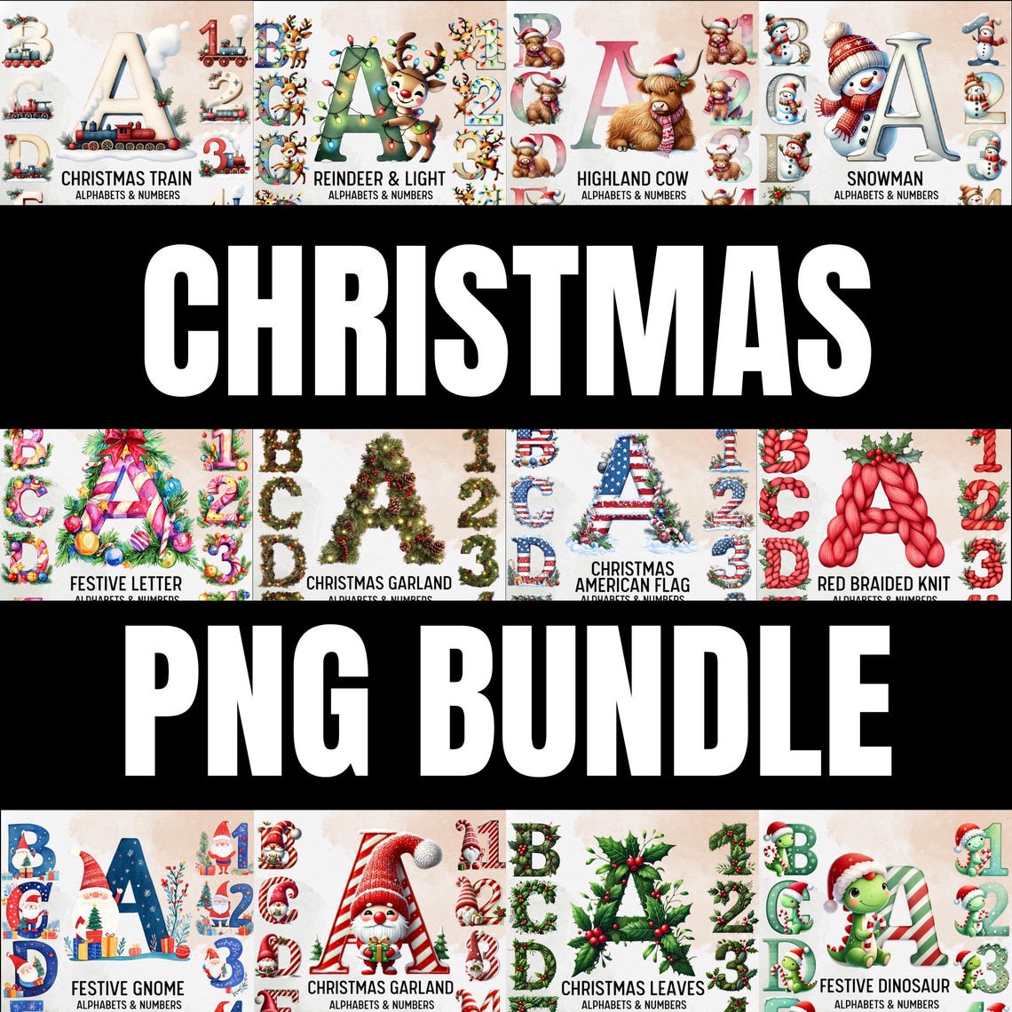 Christmas Alphabet PNG Clipart Bundle: Festive Holiday Letters (digital ...