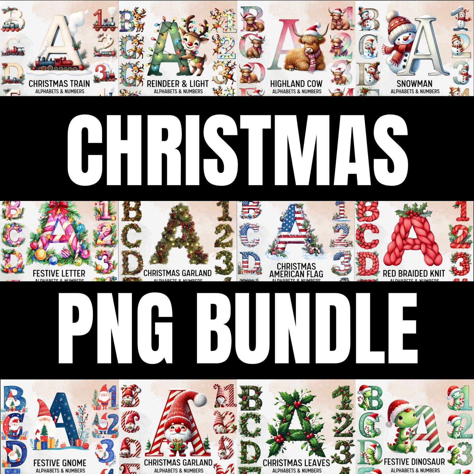 Christmas Alphabet PNG Clipart Bundle: Festive Holiday Letters (digital ...