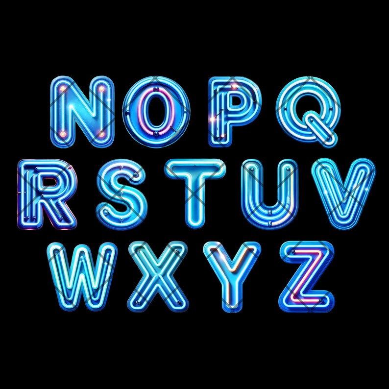 Blue Neon Alphabet Clipart Bundle, Neon Letters PNG Designs, Neon ...