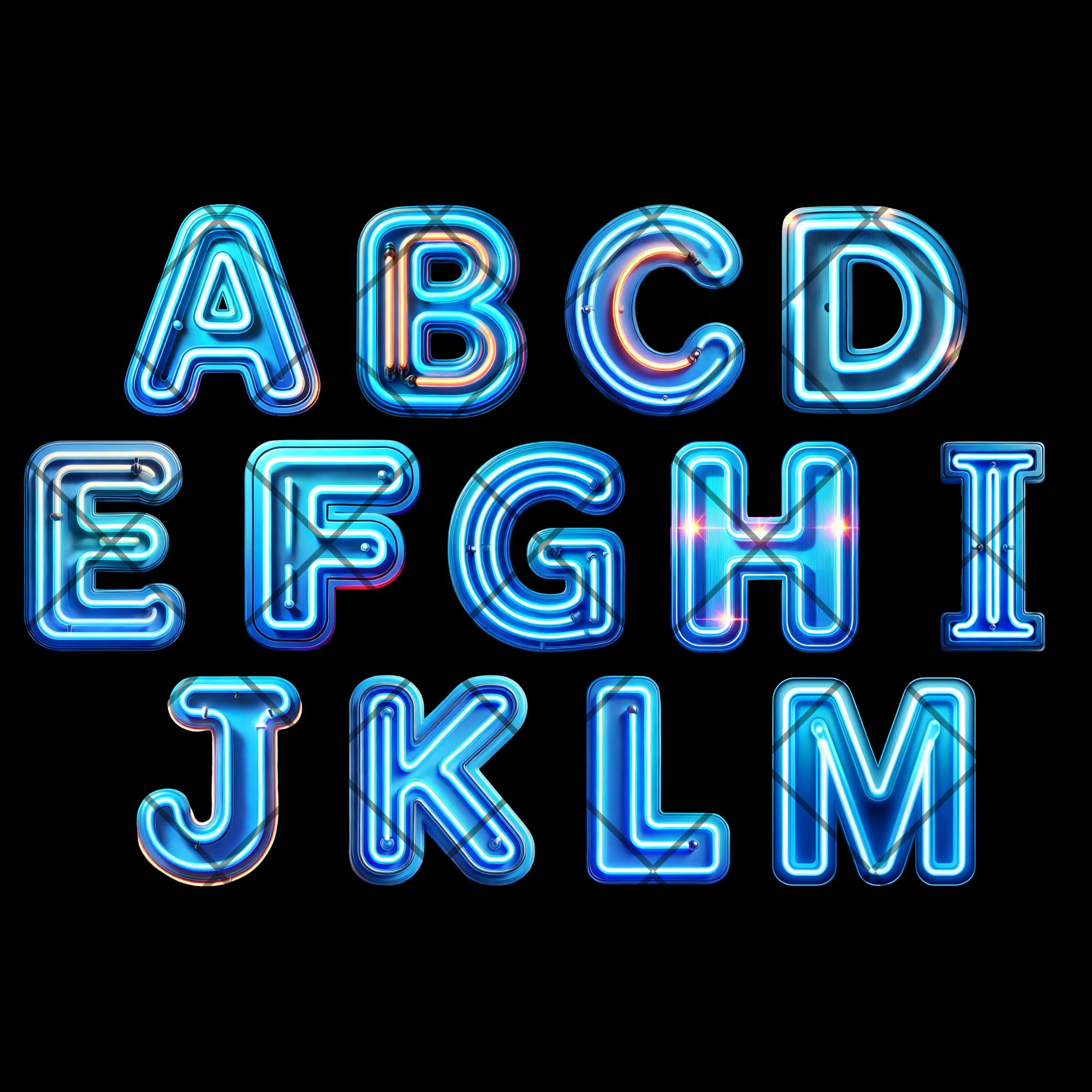 Blue Neon Alphabet Clipart Bundle, Neon Letters PNG Designs, Neon ...