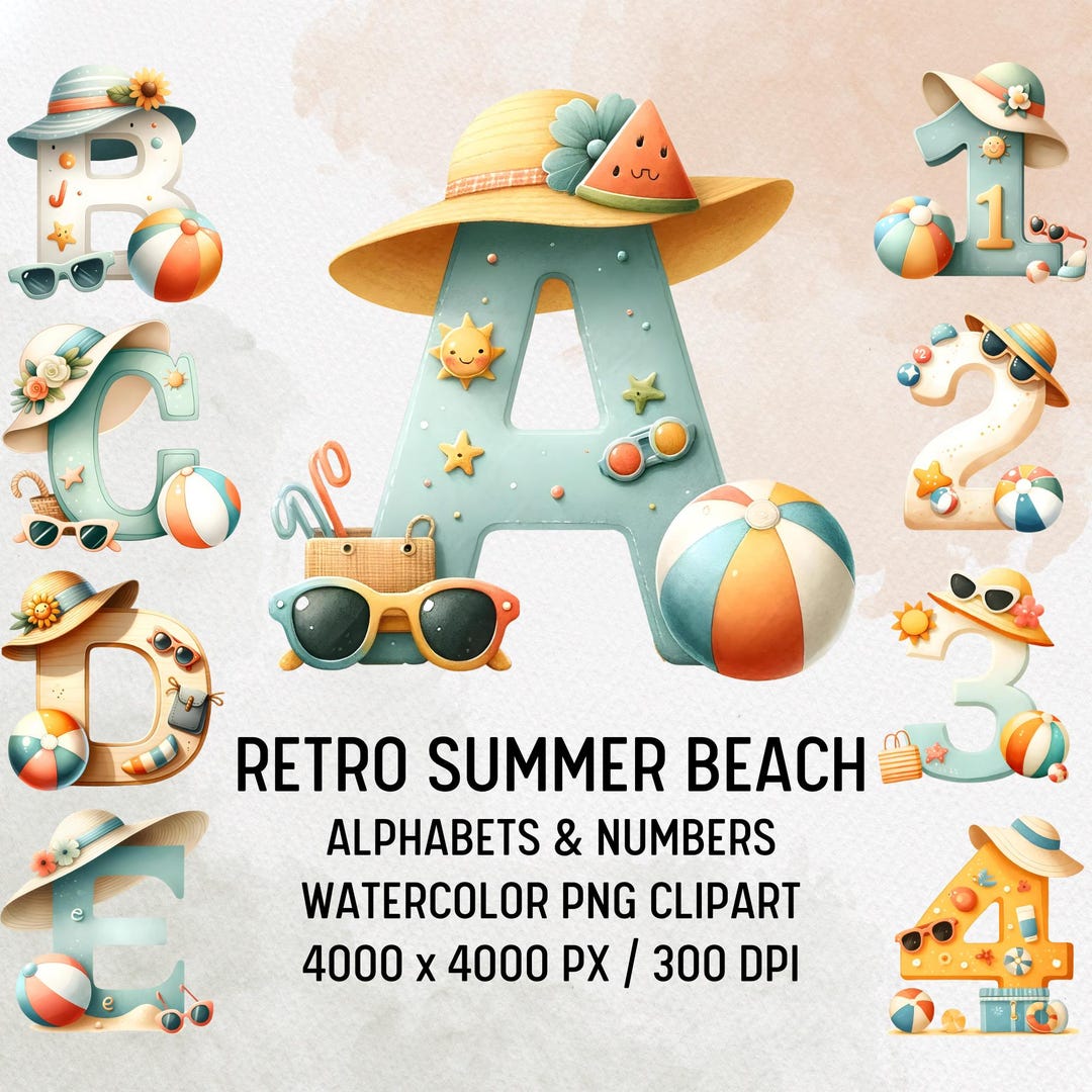 Retro Summer Beach Alphabet Clipart, Vintage Letters, 70s Sunset Font ...