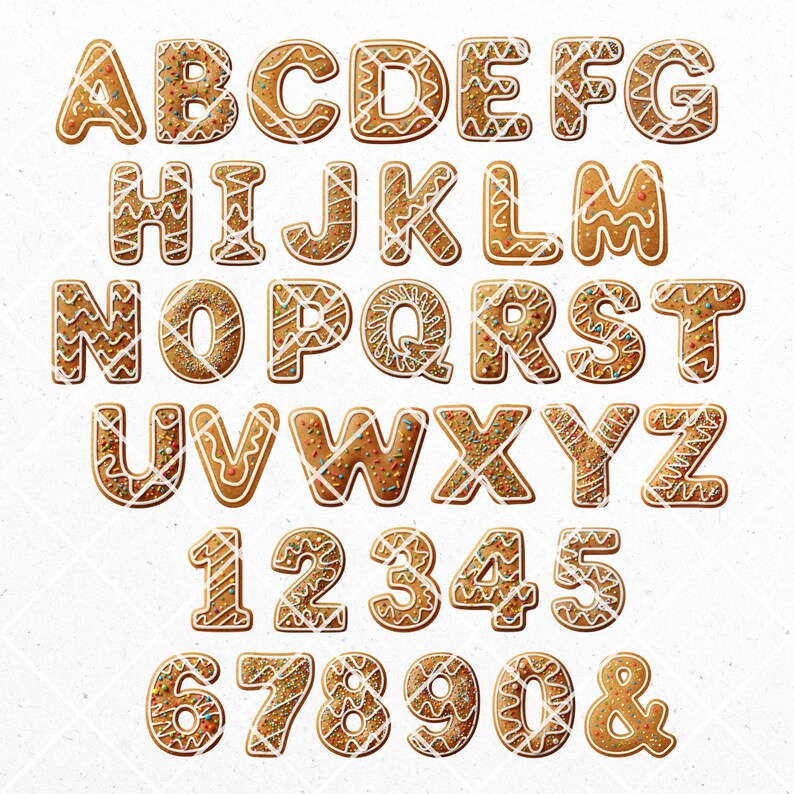 Gingerbread Alphabet PNG Set, Iced Cookie Letters Clipart, Holiday ...
