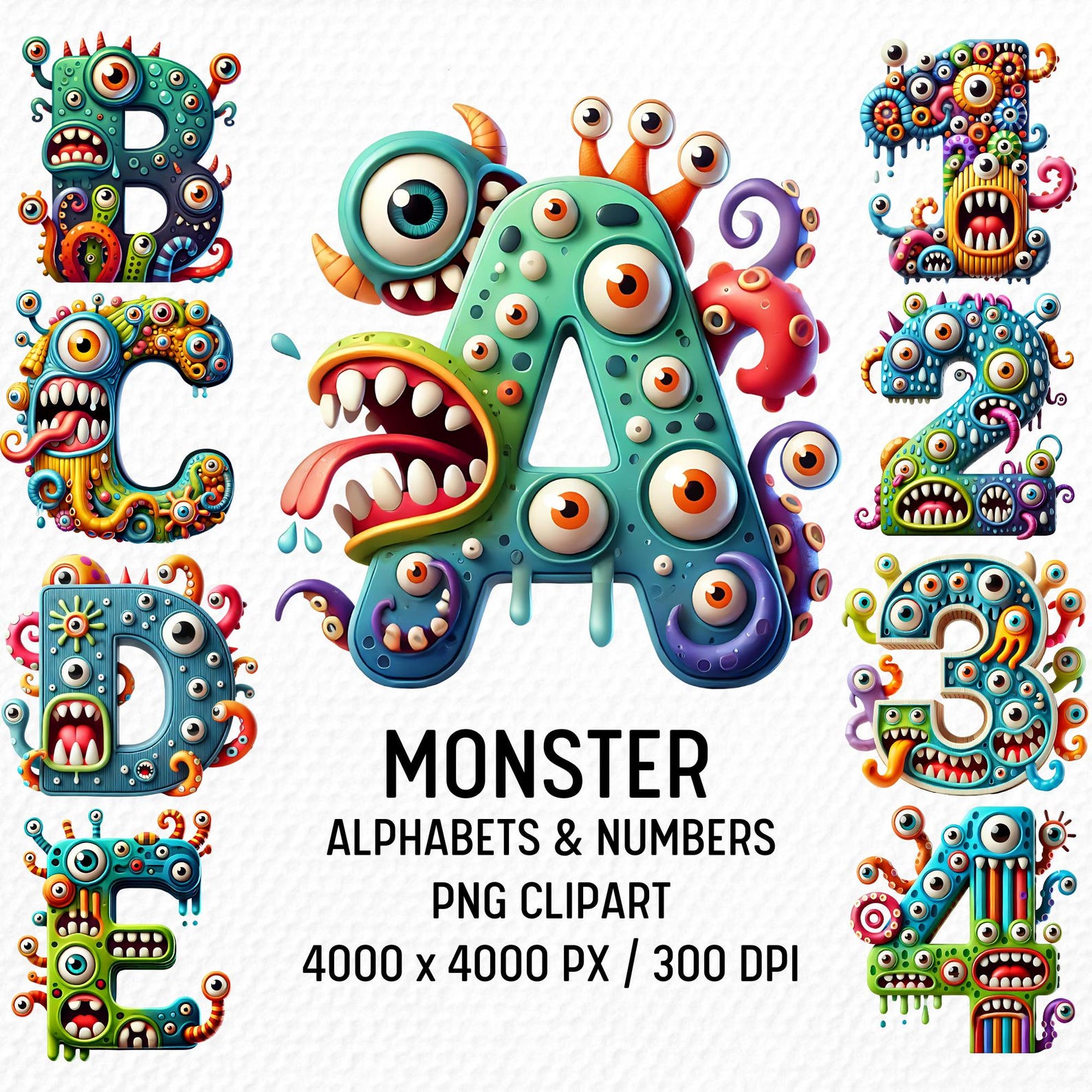 Monster Alphabet Clip Art, 3D Letters for Kids, Teachers, Crafts ...