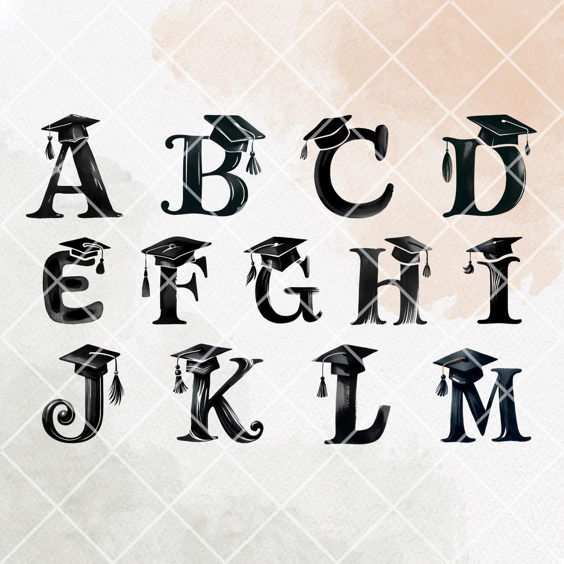 Graduation Alphabet Clipart, Diploma Letter PNG, Cap Font, Graduation ...