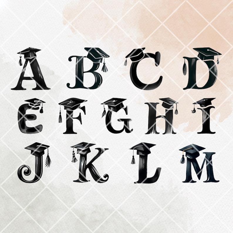 Graduation Alphabet Clipart, Diploma Letter PNG, Cap Font, Graduation ...