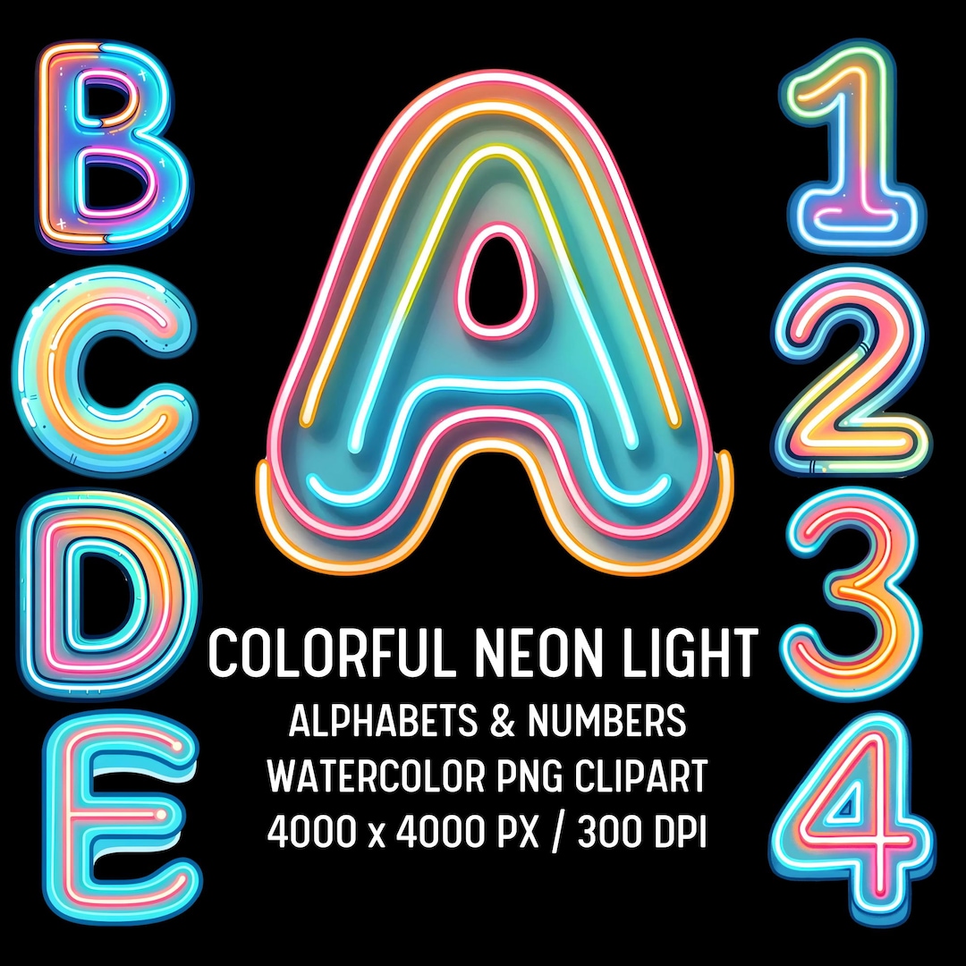 Neon Alphabet Clipart, Neon Letters Clipart, Neon PNG Designs, Neon ...