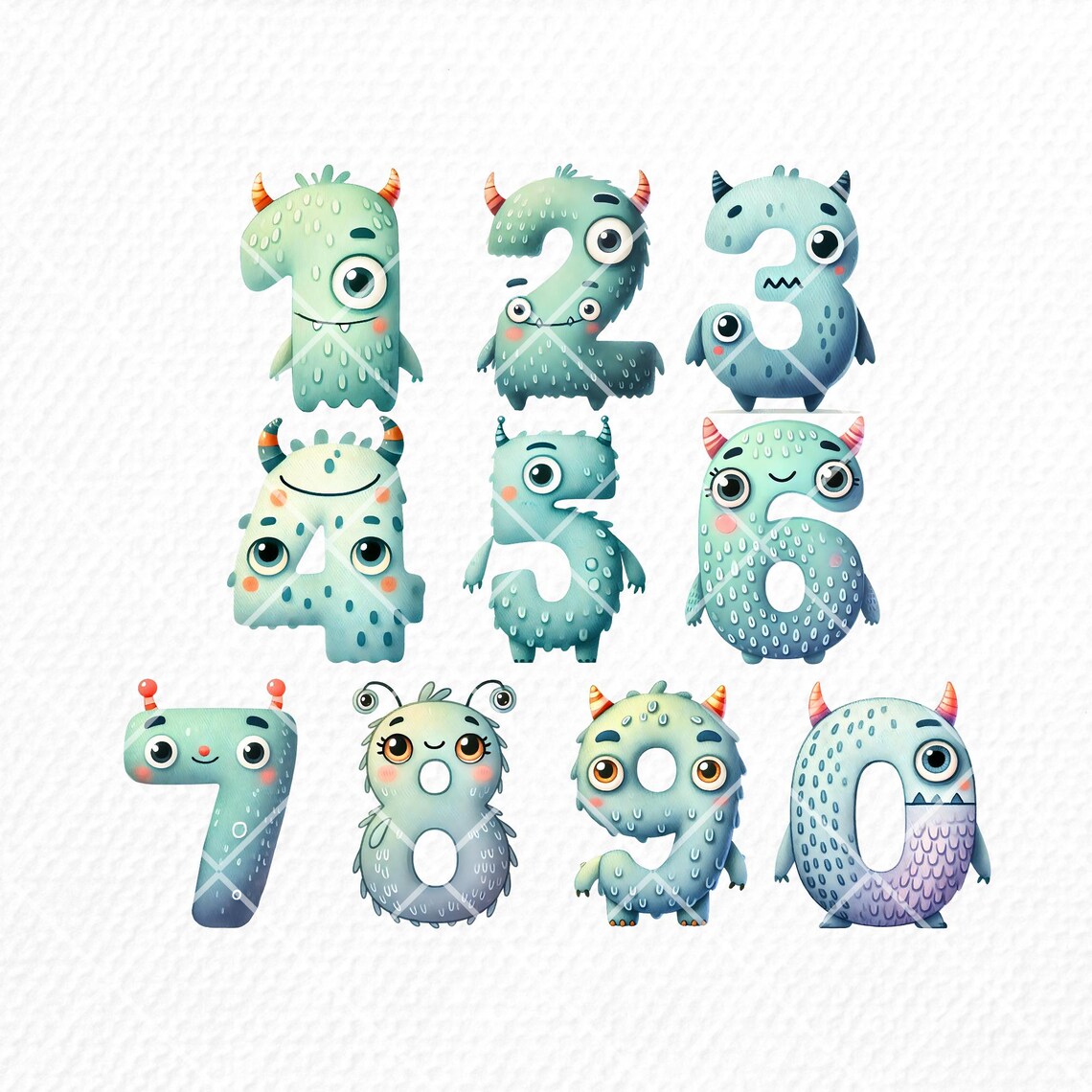 Monster Alphabet Clip Art: Watercolor Letters (digital Download) - Etsy