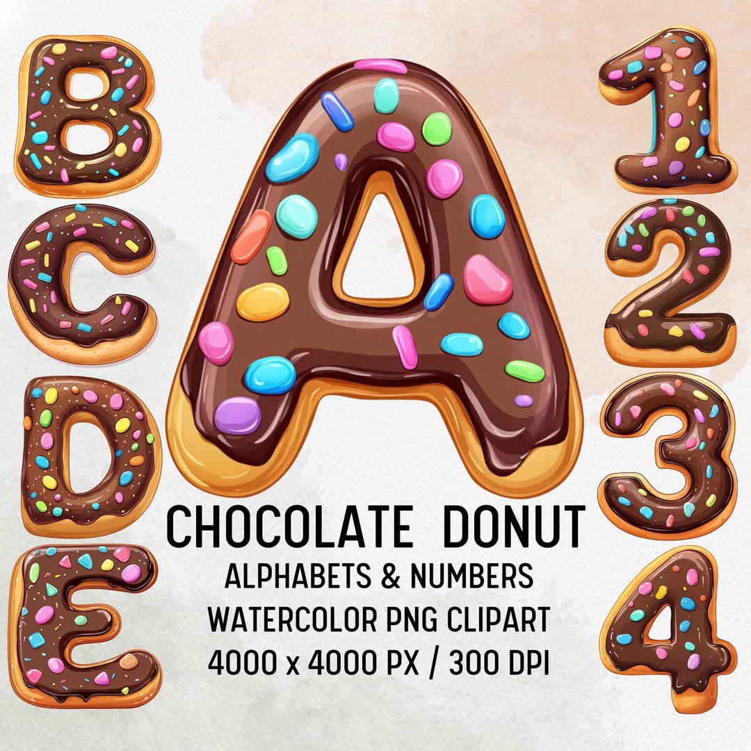 Chocolate Donut Letter Clipart: PNG Alphabet, Numbers (digital Download ...