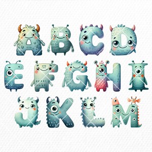 Monster Alphabet Clip Art, Watercolor Letters for Kids, Teachers ...