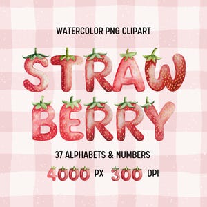 Watercolor Strawberry Alphabet Clipart: Berry Font PNG Set (digital ...