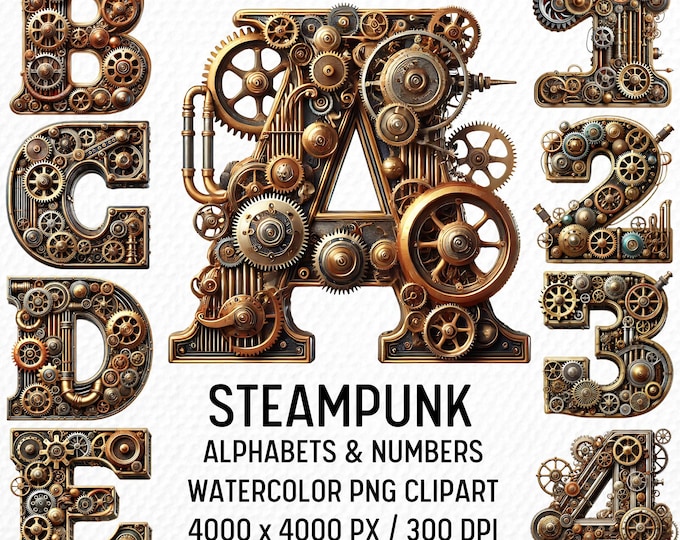 Steampunk Alphabet Letters INSTANT DOWNLOAD Teal & Gold Vintage ...