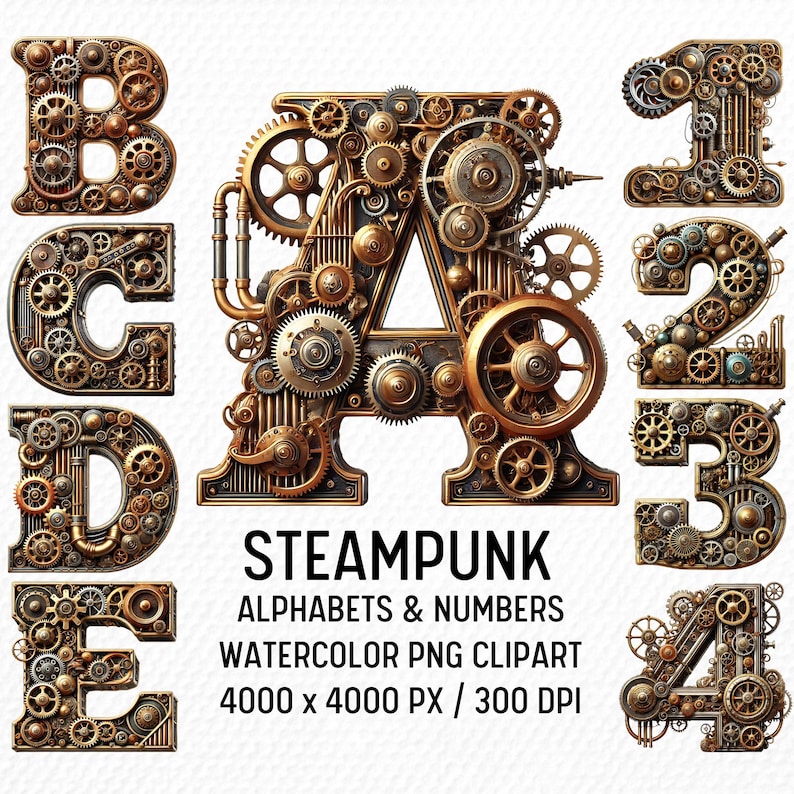 Steampunk Gear Alphabet Clipart: Industrial Metallic Font (PNG Digital Download) - Etsy