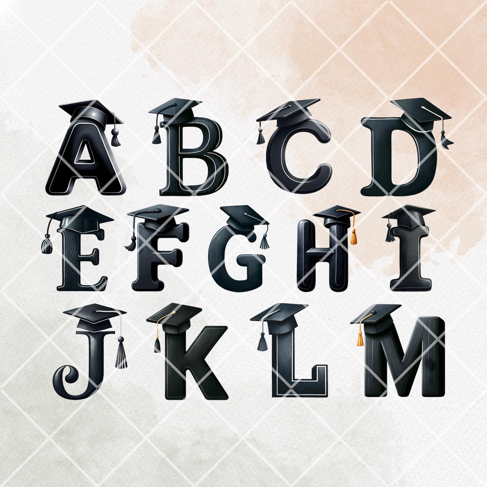 3D Graduation Alphabet Clipart: Diploma PNG Designs (digital Download ...