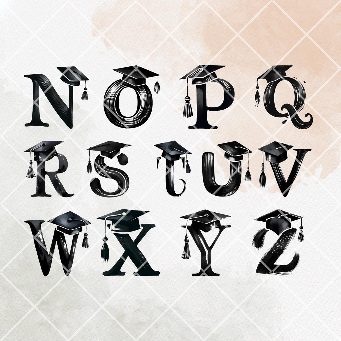 Graduation Alphabet Clipart, Diploma Letter PNG, Cap Font, Graduation ...