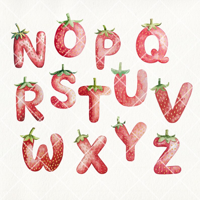 Watercolor Strawberry Alphabet Letters PNG Clipart Set, Cute Berry Font ...