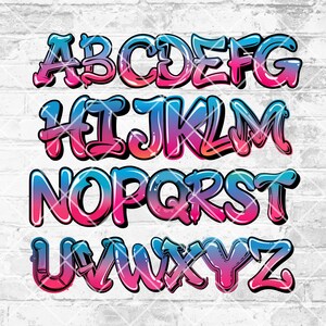 Graffiti Alphabet Blue-pink Color, Graffiti Letters, Graffiti Font ...