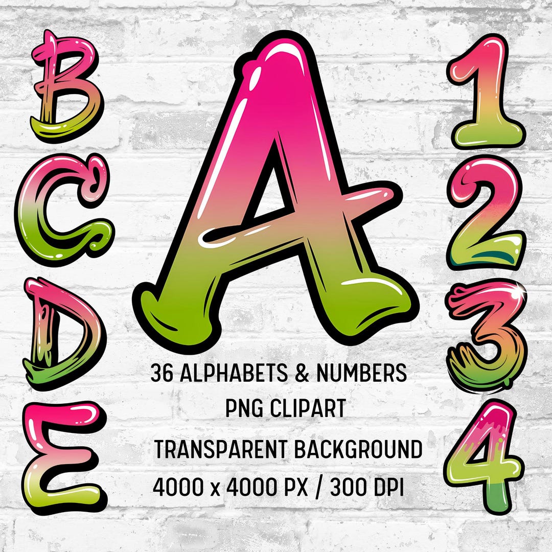 Pink-green Graffiti Alphabet: Urban PNG Designs (digital Download) - Etsy