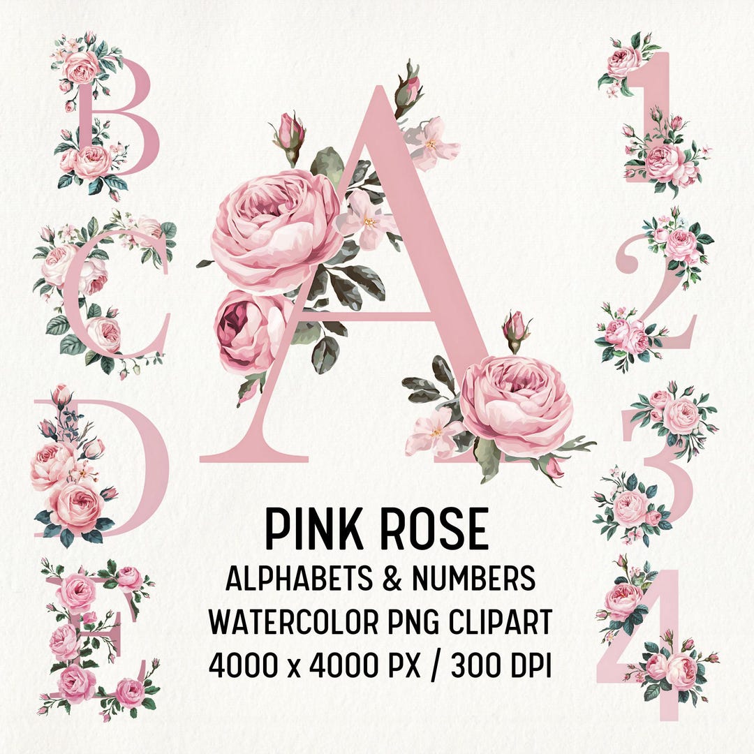 Pink Rose Alphabet PNG Letters, Floral Letters Digital Download ...