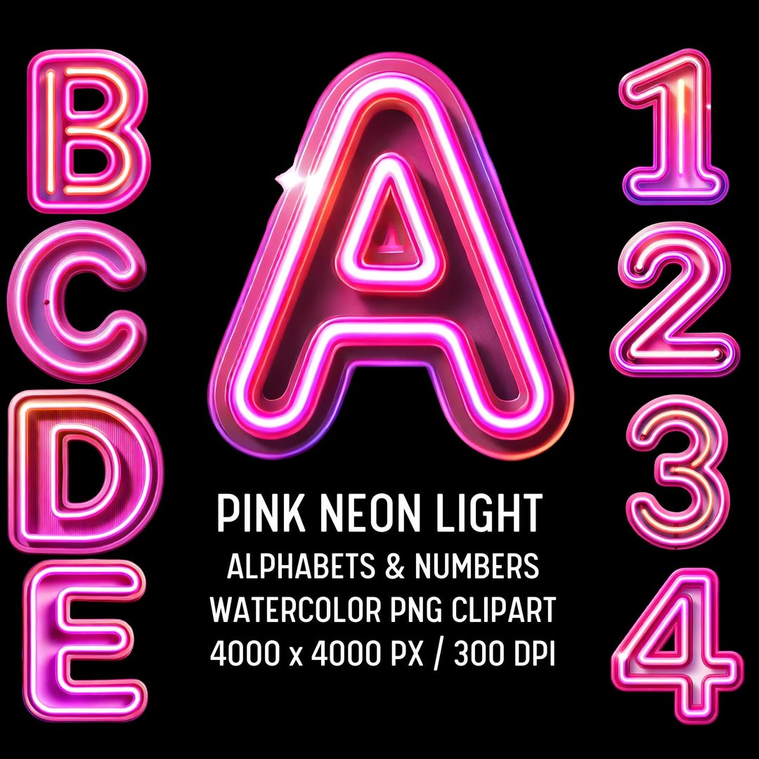 Pink Neon Alphabet Clipart Bundle, Neon Letters PNG Designs, Neon ...