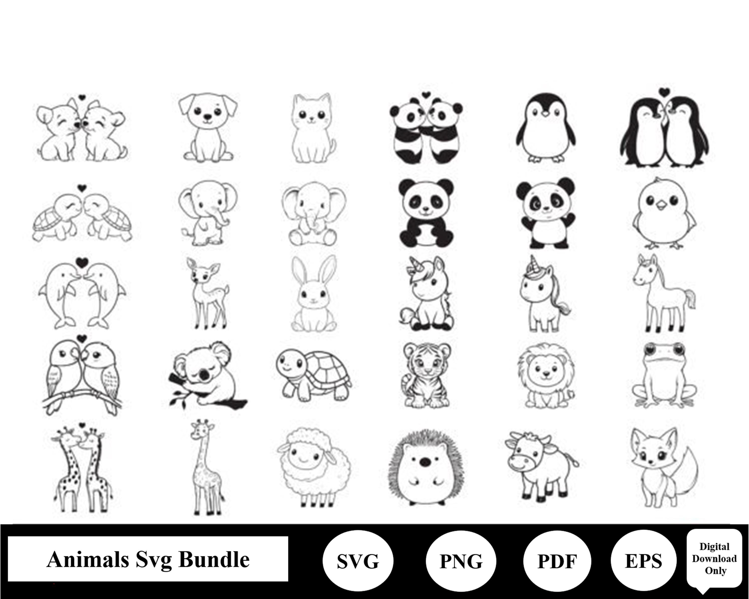 580 Cute Baby Animals Svg Bundle, Safari Animals Outline SVG, Cute ...