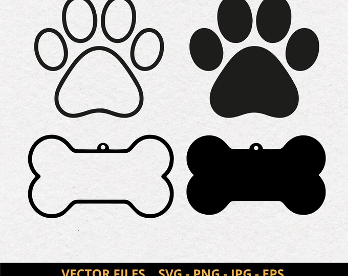 Dog Bone Svg, Paw Print and Bones Svg Bundle, Pet Paw and Bone Outline ...