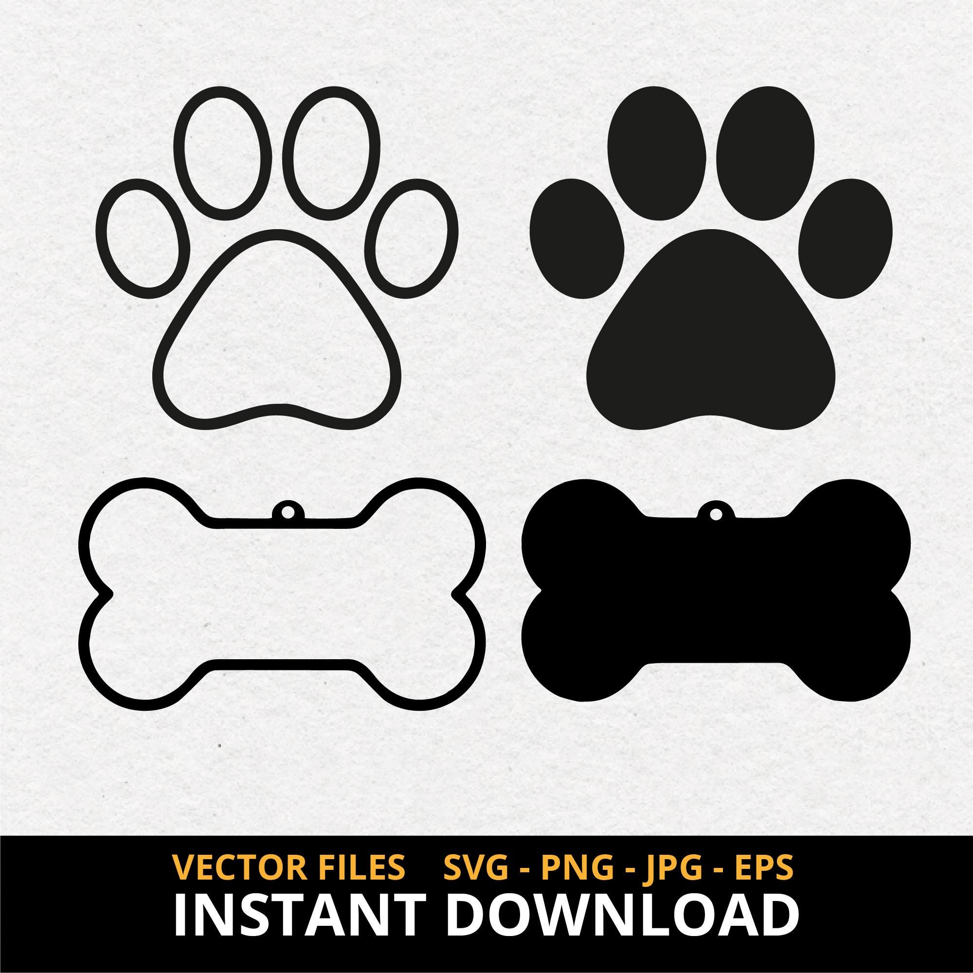 Dog Bone Svg, Paw Print and Bones Svg Bundle, Pet Paw and Bone Outline ...