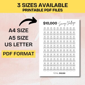 10000 Saving Challenge Printable, Savings Tracker, 10k Savings ...