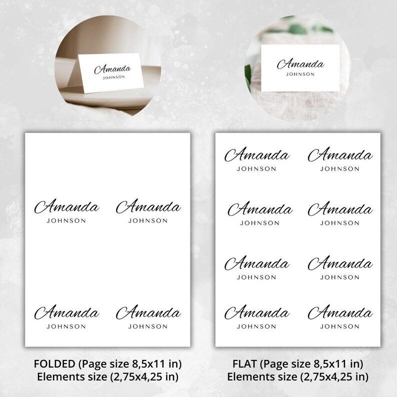 Handwritten Place Card Template, Printable Name Cards, Folded Place ...