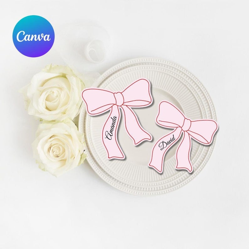 Editable Pink Bow Place Cards Template, Bow Shaped Place Name, Ribbon ...